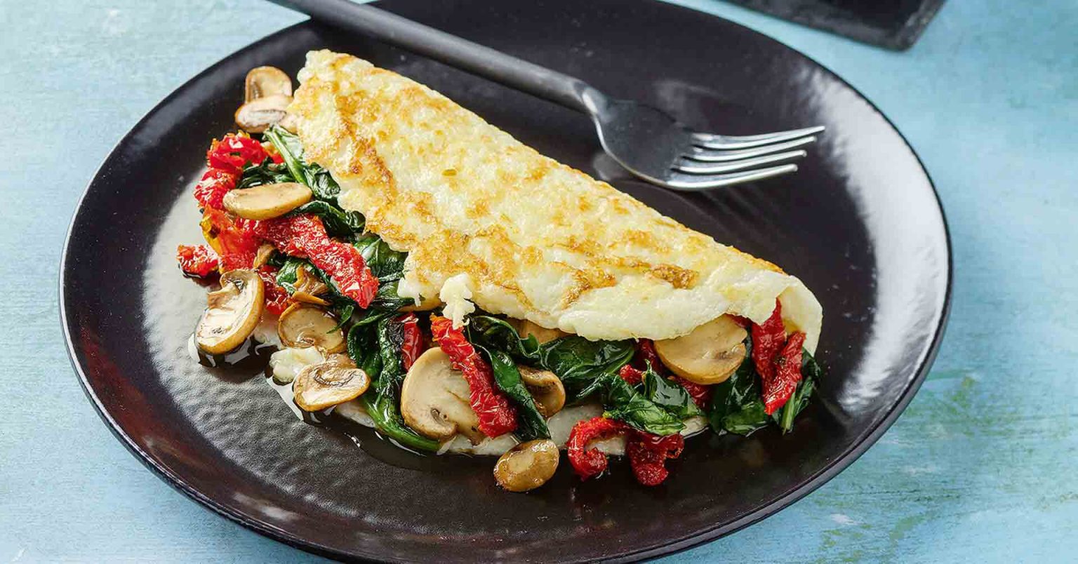 Receta Deliciosa y Fácil: Omelette De Claras Con Espinacas y Champiñones Para Un Desayuno ...